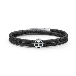 Jewlr Leather Round "i" Initial Bracelet - Sterling Silver