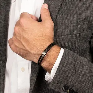 Jewlr Leather Round "i" Initial Bracelet