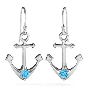Jewlr Gemstone Anchor Earrings - Sterling Silver