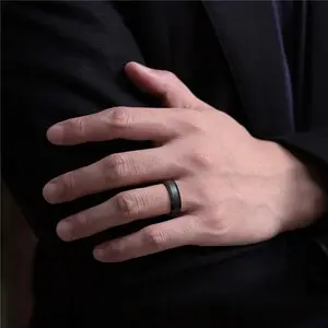 Jewlr Brushed Black Ring With Beveled Edges