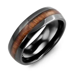 Jewlr Polished Koa Wood Black Dome Band - Ceramic