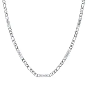 Jewlr Figaro Chain With 5 Engravable Bars - Stainless Steel