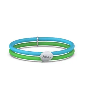 Jewlr Engravable Speech Bubble Charm Silicone Bracelet Set – Double Style