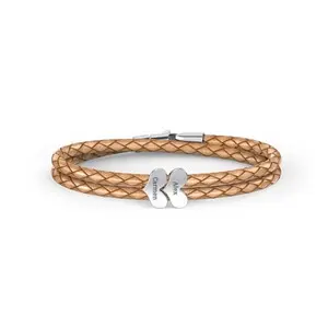 Jewlr Engravable Heart Leather Bracelet 2 - Sterling Silver