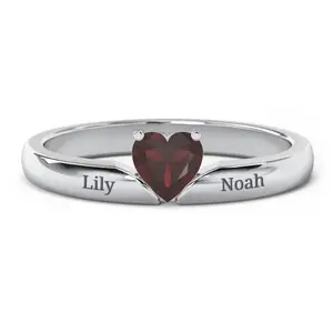 Jewlr Solitaire Heart Gemstone Ring With Engravable Band - Sterling Silver