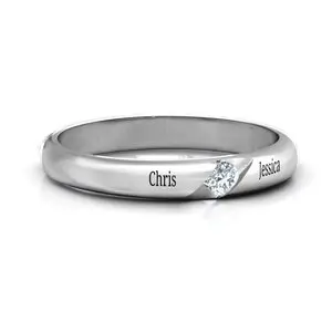 Jewlr Reveal Stone Grooved Ring - Sterling Silver
