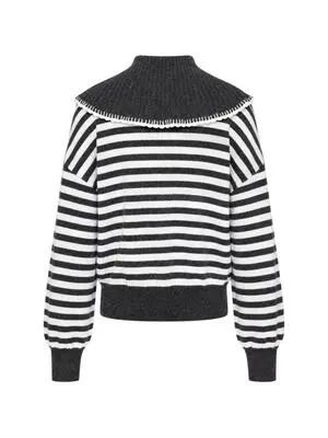 RENLI SU Striped Sailor-collar Cardigan - Grey