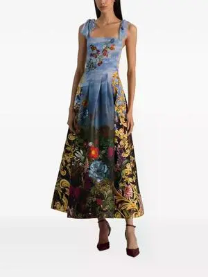 Alice + Olivia Hana Square-neck Tie-strap Midi Dress