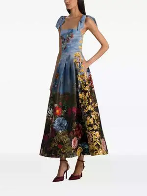Alice + Olivia Hana Square-neck Tie-strap Midi Dress