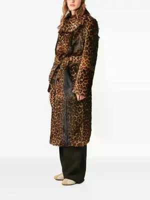 AMI Paris Long Leopard Goat Leather Belted Coat