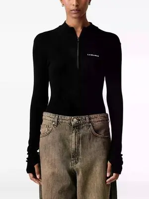 LA MANIA Sheryl Ribbed-knit Top - Black