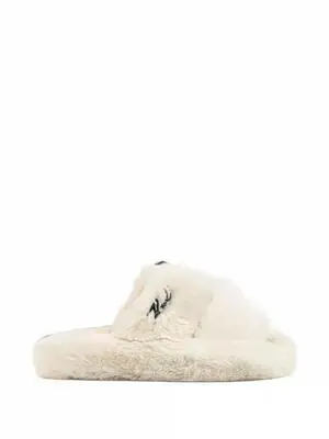 Karl Lagerfeld Hypnos Embroidered-logo Furry Slippers - Neutrals