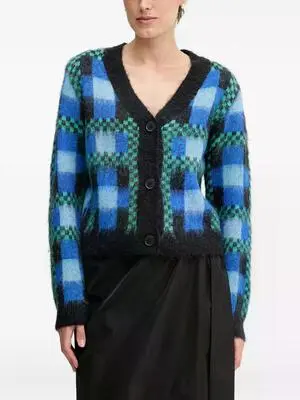 SANDRO FERRONE Check Buttoned Cardigan - Blue