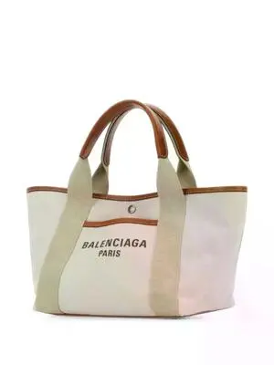 Balenciaga S Biarritz Leather-trim Canvas Tote Bag - Neutrals