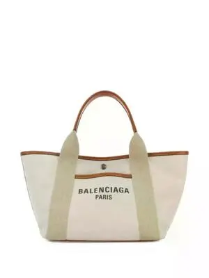 Balenciaga S Biarritz Leather-trim Canvas Tote Bag - Neutrals