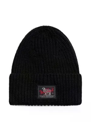 Woolrich Logo-patch Ribbed-knit Beanie Hat - Black