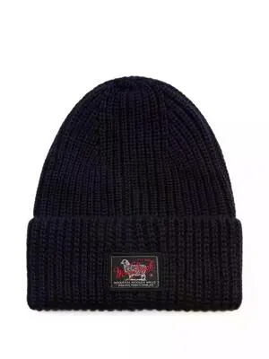 Woolrich Logo-patch Ribbed-knit Beanie Hat - Blue