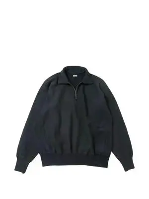 A.PRESSE Quarter-zip Polo-collar Cotton Sweatshirt Black