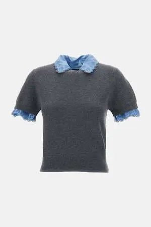 Rabanne Maglia A Maniche Corte Con Colletto In Satin - Grey