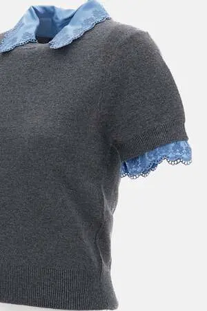 Rabanne Maglia A Maniche Corte Con Colletto In Satin - Grey