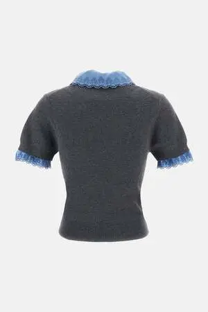Rabanne Maglia A Maniche Corte Con Colletto In Satin - Grey
