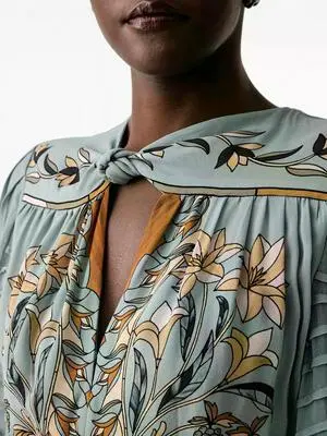 Farm Rio Floral-print Pleated-sleeve Midi Dress
