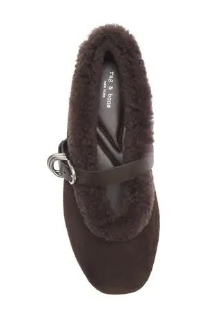 Rag & Bone Spire Genuine Shearling Mary Jane Leather Flat - Dccsd