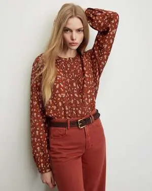 Veronica Beard Lollie Floral Button-down Blouse - Rust Multi