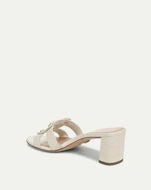 Veronica Beard Via Croc-embossed Mid-heel Sandal - Ecru