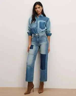 Veronica Beard Dylan Patchwork Straight-leg Jean