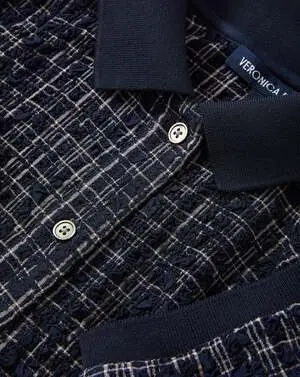 Veronica Beard Benedetta Plaid Polo Shirt Navy White Multi