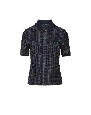 Veronica Beard Benedetta Plaid Polo Shirt Navy White Multi