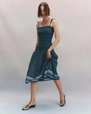 Veronica Beard Marietta Smocked Midi Dress