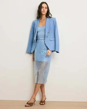 Veronica Beard Allora Sequin Midi Skirt - Blue Jay