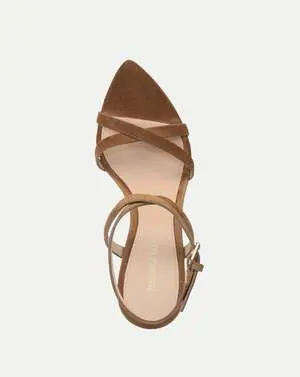 Veronica Beard Lanaya Suede Ankle-wrap Sandal - Chestnut