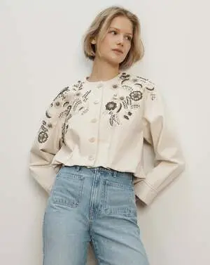 Veronica Beard Emeren Embroidered Jacket - Ecru