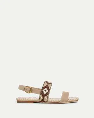 Veronica Beard Marian Beaded Flat Sandal - Sand Multi