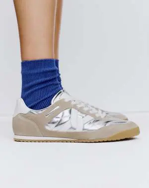 Veronica Beard Natalia Suede Sneaker Silver Grey