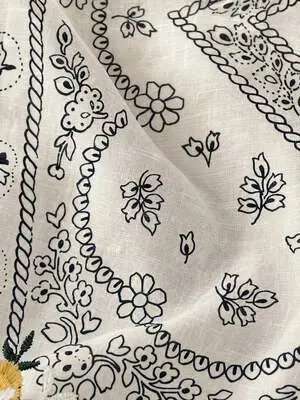 Veronica Beard Embroidered Bandana Ecru Navy