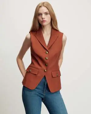 Veronica Beard Benny Tailored Vest - Rust