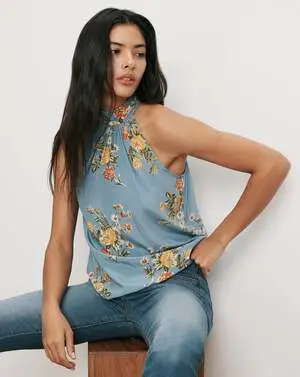 Veronica Beard Kovi Floral Halter Top - Blue River Multi