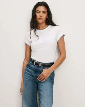 Veronica Beard Devin Crewneck T-shirt White Blue River - White/blue River