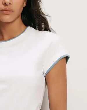 Veronica Beard Devin Crewneck T-shirt White Blue River - White/blue River