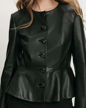 Veronica Beard Quinn Leather Peplum Jacket