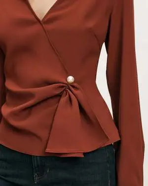 Veronica Beard Drew Brooch Blouse - Rust