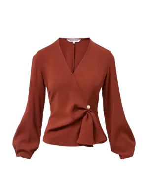 Veronica Beard Drew Brooch Blouse - Rust
