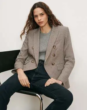 Veronica Beard Miller Houndstooth Dickey Jacket Rust Navy Multi - Rust/navy Multi