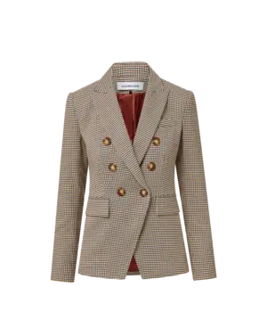Veronica Beard Miller Houndstooth Dickey Jacket Rust Navy Multi