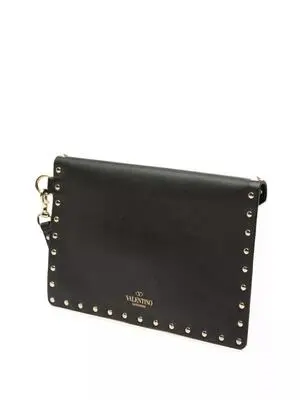 Valentino Garavani 2000-2017 Calfskin Rockstud Envelope Flat Wristlet Clutch Bag - Black