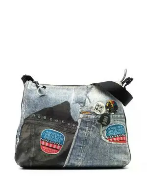 Dior 2001 Printed Denim Speedway Crossbody Bag - Blue